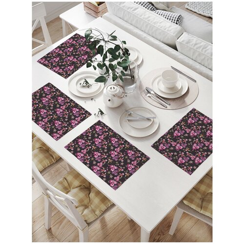 Салфетки на стол для сервировки прямоугольные, плейсмат JoyArty "Самобытные орхидеи", 32x46 см, в комплекте 4шт.