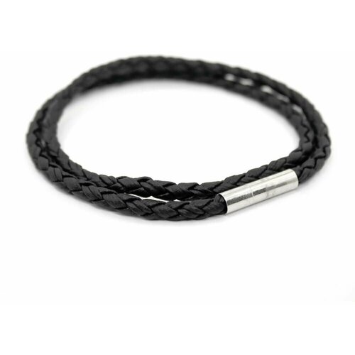 Плетеный браслет Handinsilver ( Посеребриручку ) Браслет плетеный кожаный с магнитной застежкой, 1 шт., размер 20 см, серебристый, черный