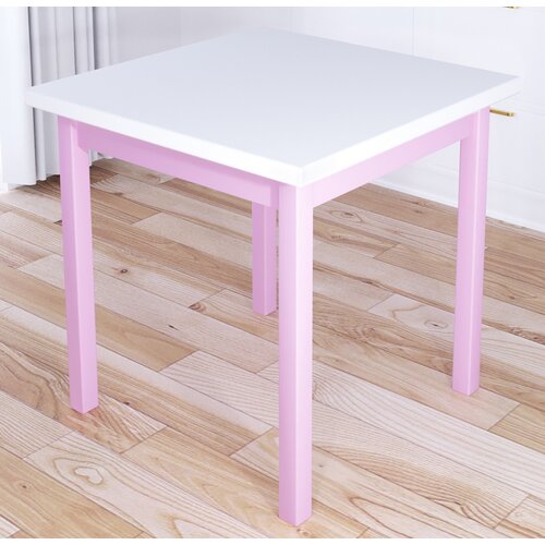 Стол кухонный Классика с квадратной белой столешницей из массива сосны 40 мм и ножками розового цвета, 80х80х75 см