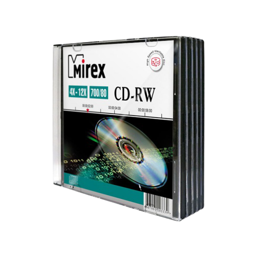 Диски Mirex CD-RW Slime Case (5 шт.) 700Мб 4х-12x (UL121002A8F)