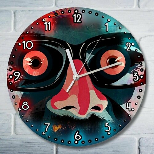 Настенные часы, деревянные, бесшумные, УФ печать страшный человек в очках - 1467