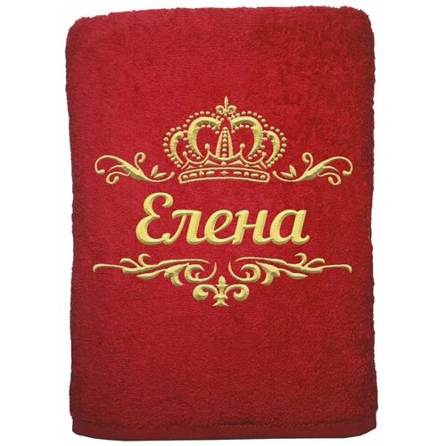 Полотенце именное с вышивкой корона "Елена", красное