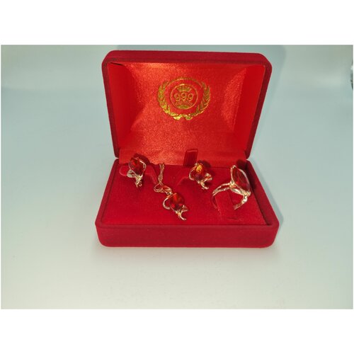 Комплект бижутерии: серьги, кольцо, искусственный камень, размер кольца 18, золотой