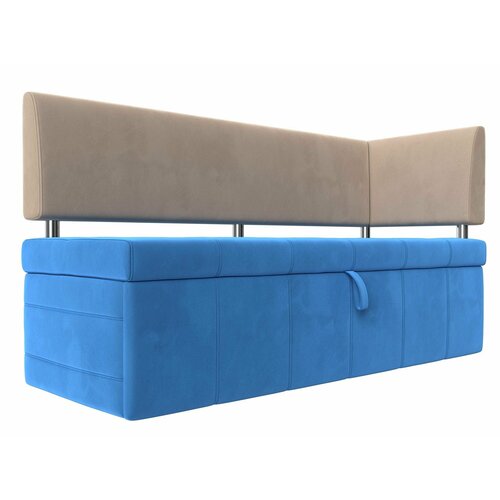 Кухонный прямой диван Лига Диванов Стоун с углом правый Велюр Голубой/Бежевый