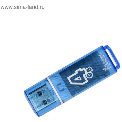 Флешка Smartbuy Glossy, 4 Гб, USB2.0, чт до 25 Мб/с, зап до 15 Мб/с, синяя