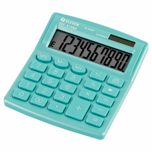 Калькулятор настольный Eleven SDC-810NR-GN, 10 разрядов, двойное питание, 127*105*21мм, бирюзовый, 339215
