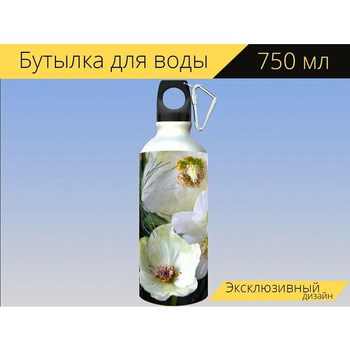 Бутылка фляга для воды "Цветок, цвести, зима" 750 мл. с карабином и принтом