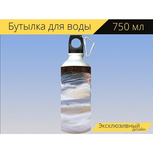 Бутылка фляга для воды "Водопад, река, ручей" 750 мл. с карабином и принтом