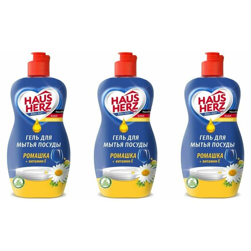 Hausherz Средство для мытья посуды Ромашка + Витамин Е, 450 мл в 1 уп, 3 уп.