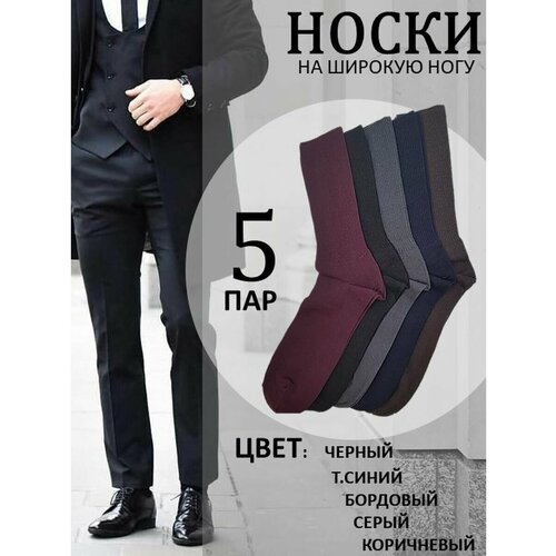 Носки , 5 пар, размер 48-50, серый, синий, черный, коричневый, бордовый