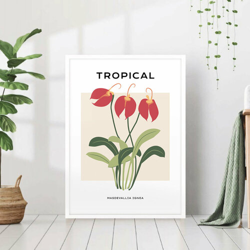 Постер "Тропическа орхидея" 50 на 70 в белой рамке / Картина для интерьера / Плакат / Постер на стену / Интерьерные картины