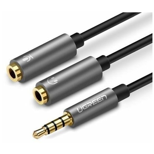 Кабель UGREEN AV141 (30619) 3.5mm male to 2 Female Audio Cable Aluminum Case. Длина: 20 см. Цвет: черный