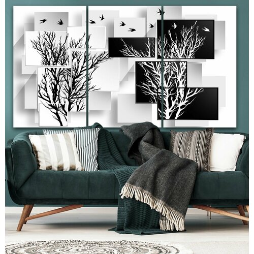 Модульная картина для интерьера на стену "Черно-белые деревья / Абстракция" 100х180см На холсте ТРБ-0249
