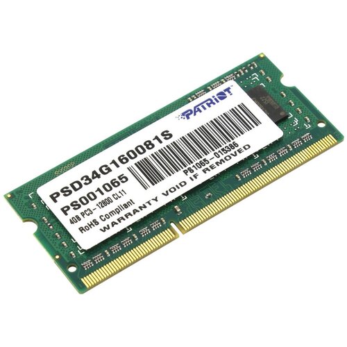 Оперативная память Patriot DDR3 - 4Gb, 1600 МГц, SO-DIMM, CL11 (psd34g160081s)