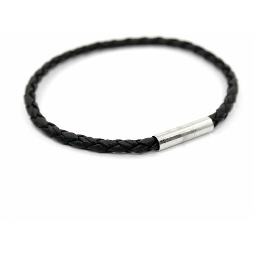 Плетеный браслет Handinsilver ( Посеребриручку ) Браслет плетеный кожаный с магнитной застежкой, 1 шт., размер 17 см, серебряный, черный