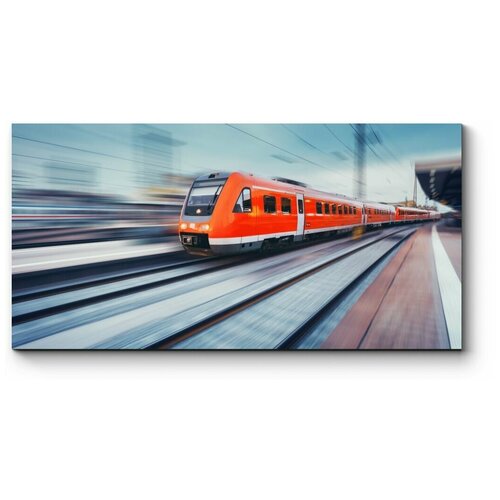 Модульная картина Высокоскоростной красный пассажирский пригородный поезд60x30