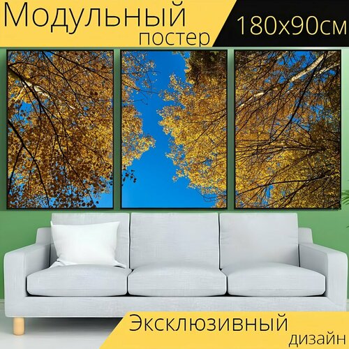 Модульный постер "Осень, дерево, сезон" 180 x 90 см. для интерьера