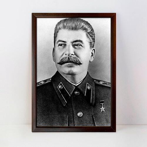 Портрет Сталина И. В. в рамке под дерево / А-4 (21x30 см.)