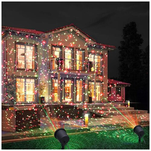 Проектор гирлянда новогодний для дома и улицы двухцветный Outdoor 12 режимов (звездное небо) с таймером датчиком света и пультом ду