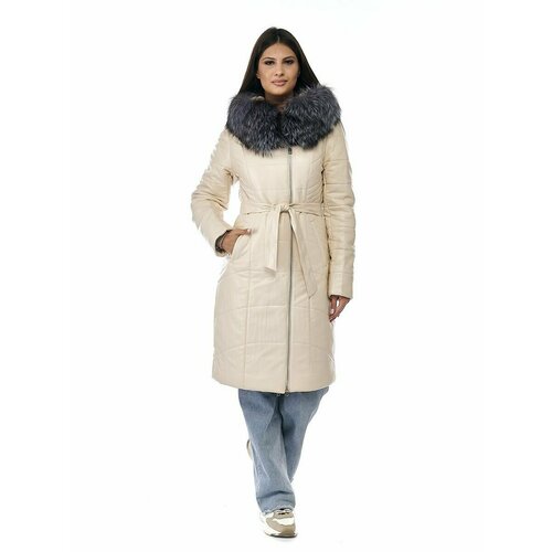 Кожаная куртка Prima Woman, размер 50, бежевый