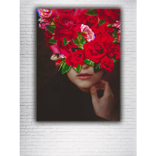 Картина/Картина на холсте/Картина на холсте для интерьера/Картина на стену/Картина в подарок для дома/- Девушка с красными розами 50х70