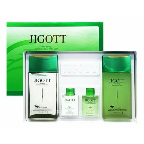 Jigott / Набор мужской для ухода за лицом Well-Being Green Tea Homme Skin Care 2SET(тонер для лица, эмульсия для лица), 150 и 30 мл