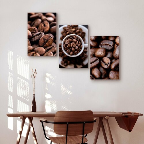 Зерна кофе 3 элемента - модульная картина на холсте 124х60см