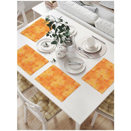 Салфетки на стол для сервировки прямоугольные, плейсмат JoyArty "Кружки апельсина", 32x46 см, в комплекте 4шт.