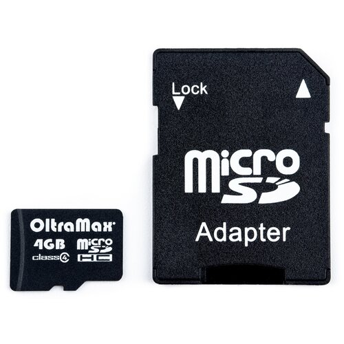 Карта памяти OltraMax microSDHC 4 ГБ Class 4, адаптер на SD, 1 шт., черный