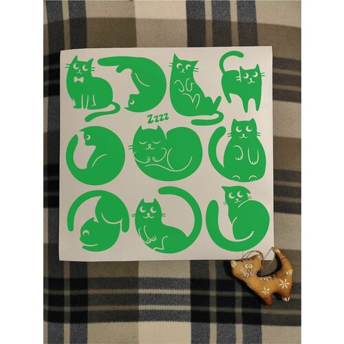 Наклейка интерьерная "Котики"/ коты на шкафчики / зеленый цвет