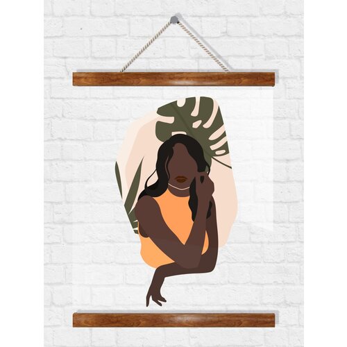 Постер / Плакат / Картина Прозрачный постер - Портрет загорелой темноволосой девушки в желтой майке 60x90