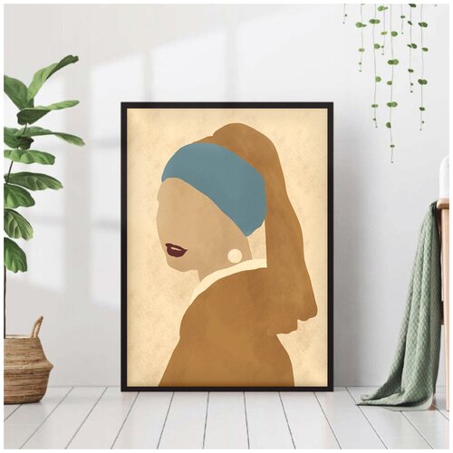 Постер "Девушка с жемчужной сережкой минимализм" 40 на 50 в черной раме / Картина для интерьера / Плакат / Постер на стену / Интерьерные картины