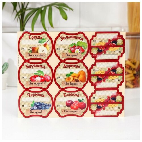 MARU Набор цветных этикеток для домашних заготовок из ягод и фруктов 6.4×5.2 см