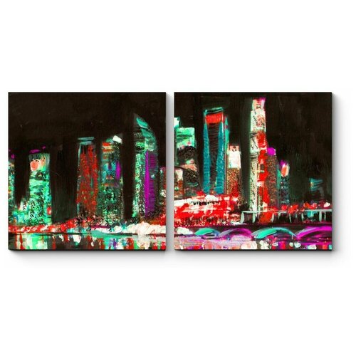Модульная картина Ночной Сингапур маслом 90x45