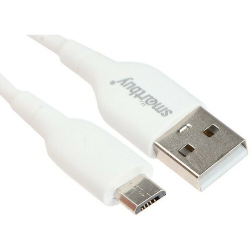 Кабель Smartbuy S25, microUSB - USB, 3 А, 1 м, TPE оплетка, быстрая зарядка, белый