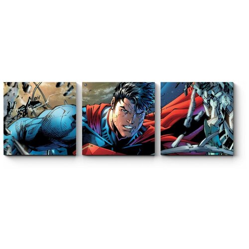 Модульная картина Супермен, разбивающий стену 70x23