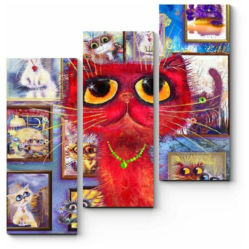 Модульная картина Красный кот гуляет по галерее 140x149