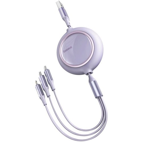 Кабель Baseus Bright Mirror One-for-three Retractable Data Cable USB to M+L+C 3.5A 1.2m Purple (CAMLT-MJ05)