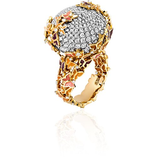 Кольцо Эстет, комбинированное золото, 750 проба, эмаль, бриллиант, размер 17.5