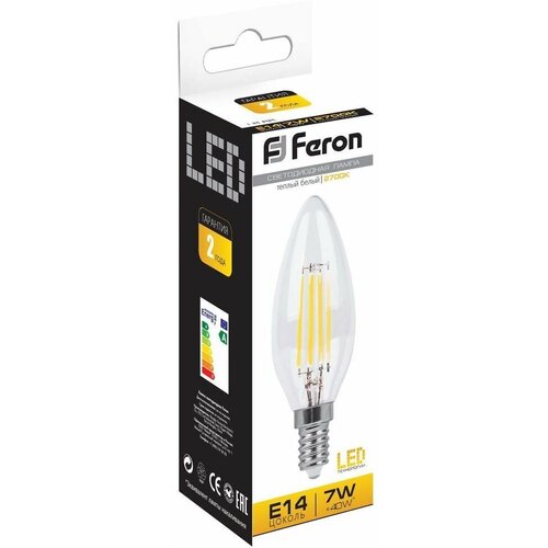 Лампа светодиодная LED 7вт Е14 теплый свеча FILAMENT | код. 25726 | FERON (3шт. в упак.)