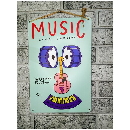 Музыка и музыкальные инструменты. Табличка металлическая, картина на жести, декор интерьера, плакат, постер, подарок
