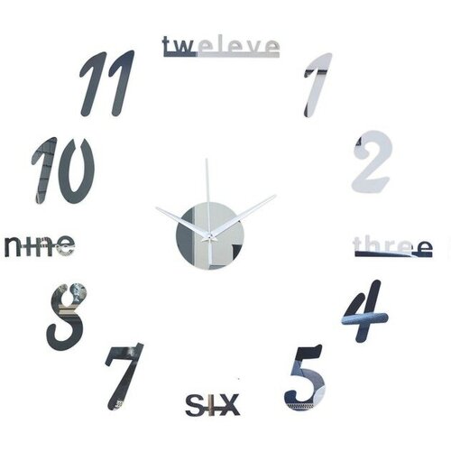 Часы-наклейка, серия: DIY, "Эмин", d-50 см, сек. стрелка 13 см, цифры 7.5 х 5 см, 1 ААА, серебро 5