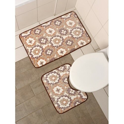 Набор ковриков для ванной и туалета Доляна «Бежевая фантазия», 2 шт, 40×50, 50×80 см