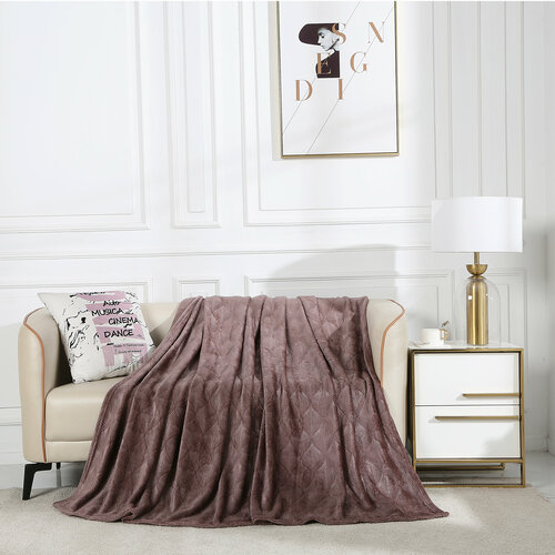 Плед 180х200 пушистый двуспальный Cleo Magnolia, шоколадный, покрывало на кровать и диван, велсофт