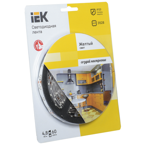 Светодиодная лента IEK ECO LED LSR-3528Y60-4.8-IP20-12V, 5 м, светодиодов: 300 шт., желтый