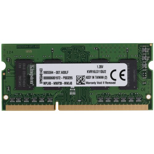 Оперативная память Kingston ValueRAM 2 ГБ DDR3L SODIMM CL11 KVR16LS11S6/2