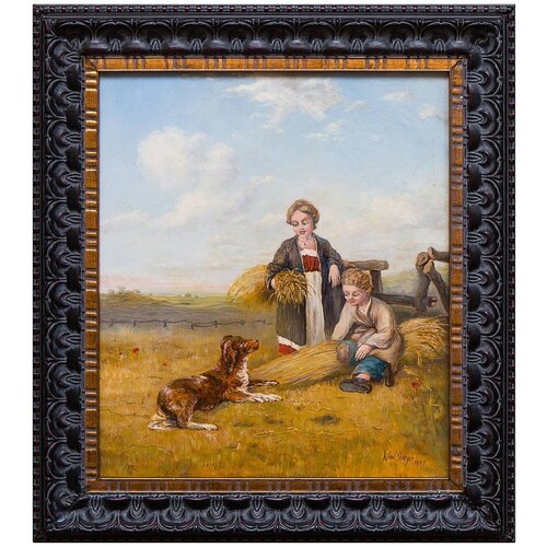 Картина маслом "Ребёнок, мама и собака" Таршиш