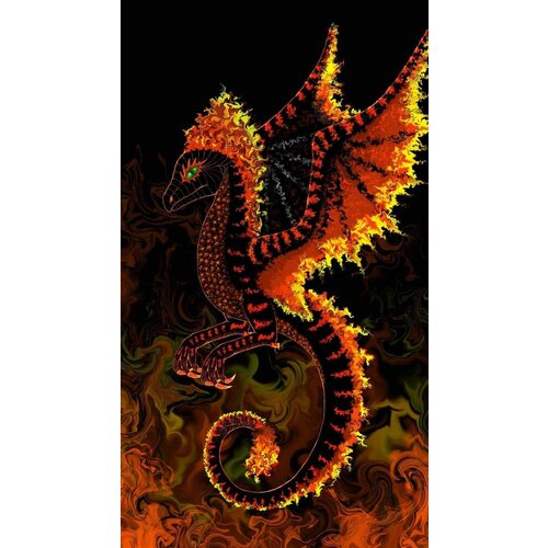 Картина на холсте 60x110 LinxOne "Дракон, огонь, арт, существо, вертикальный" интерьерная для дома / на стену / на кухню / с подрамником