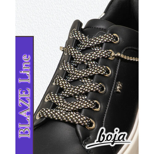 Шнурки для обуви BOJA (BLAZE Line), плоские, черные серебряные, 100 см, для кроссовок; ботинок; кед; бутсов; сапог, НЕ эластичные; НЕ резиновые; НЕ силиконовые; без фиксаторов