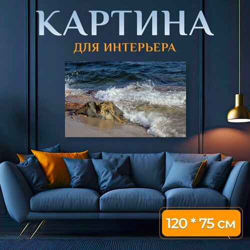 Картина на холсте "Морской пейзаж, пейзаж, волны" на подрамнике 120х75 см. для интерьера